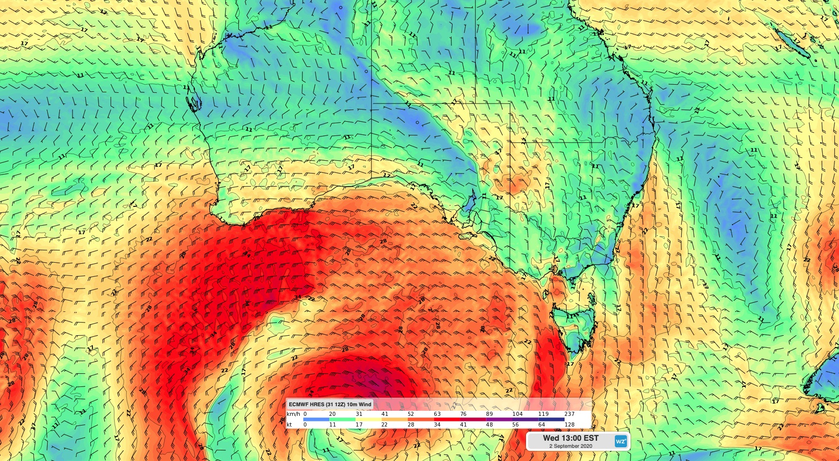 Damaging winds spreading across southern Australia