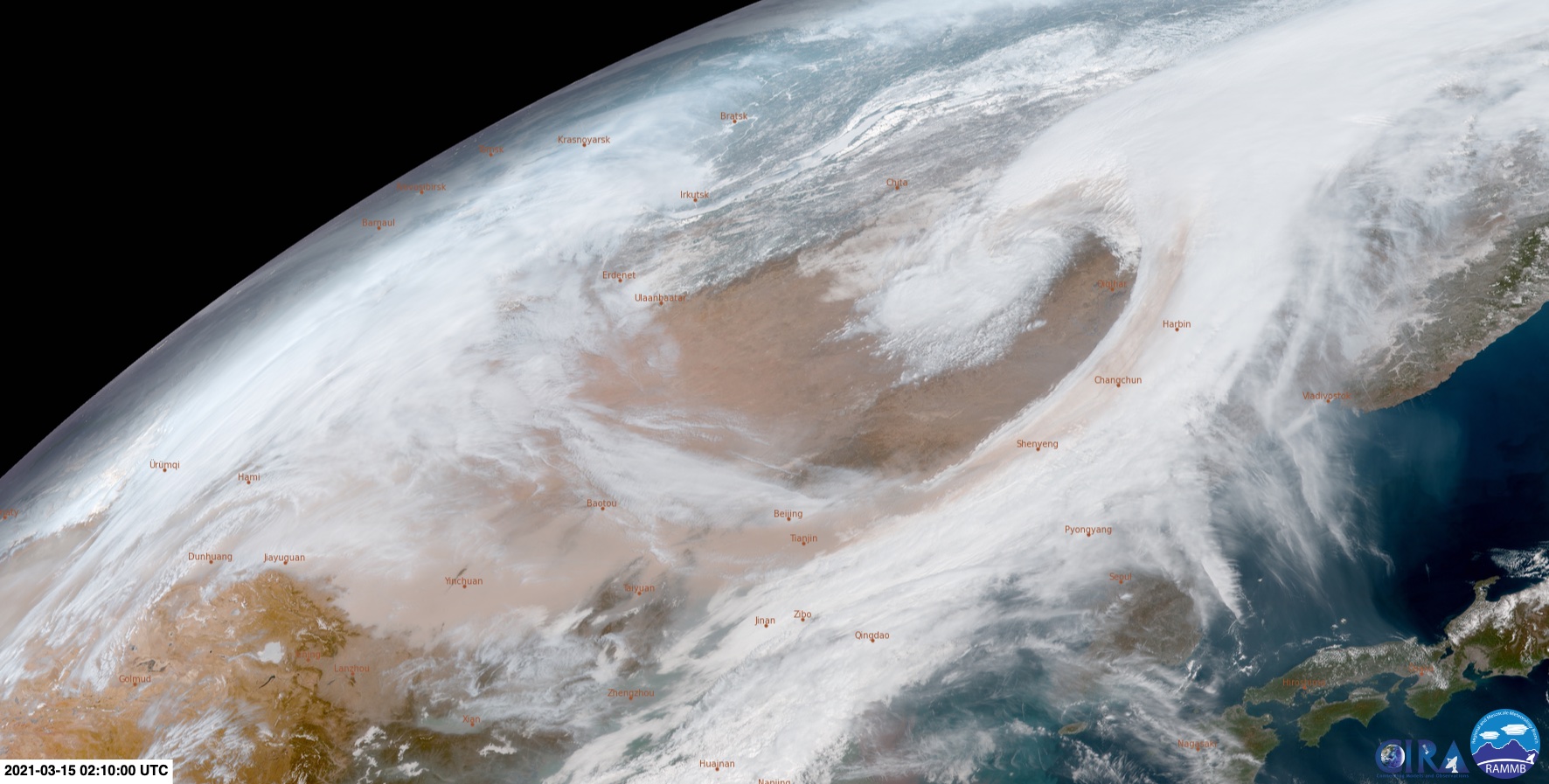 Satellite captures massive sandstorm in China
