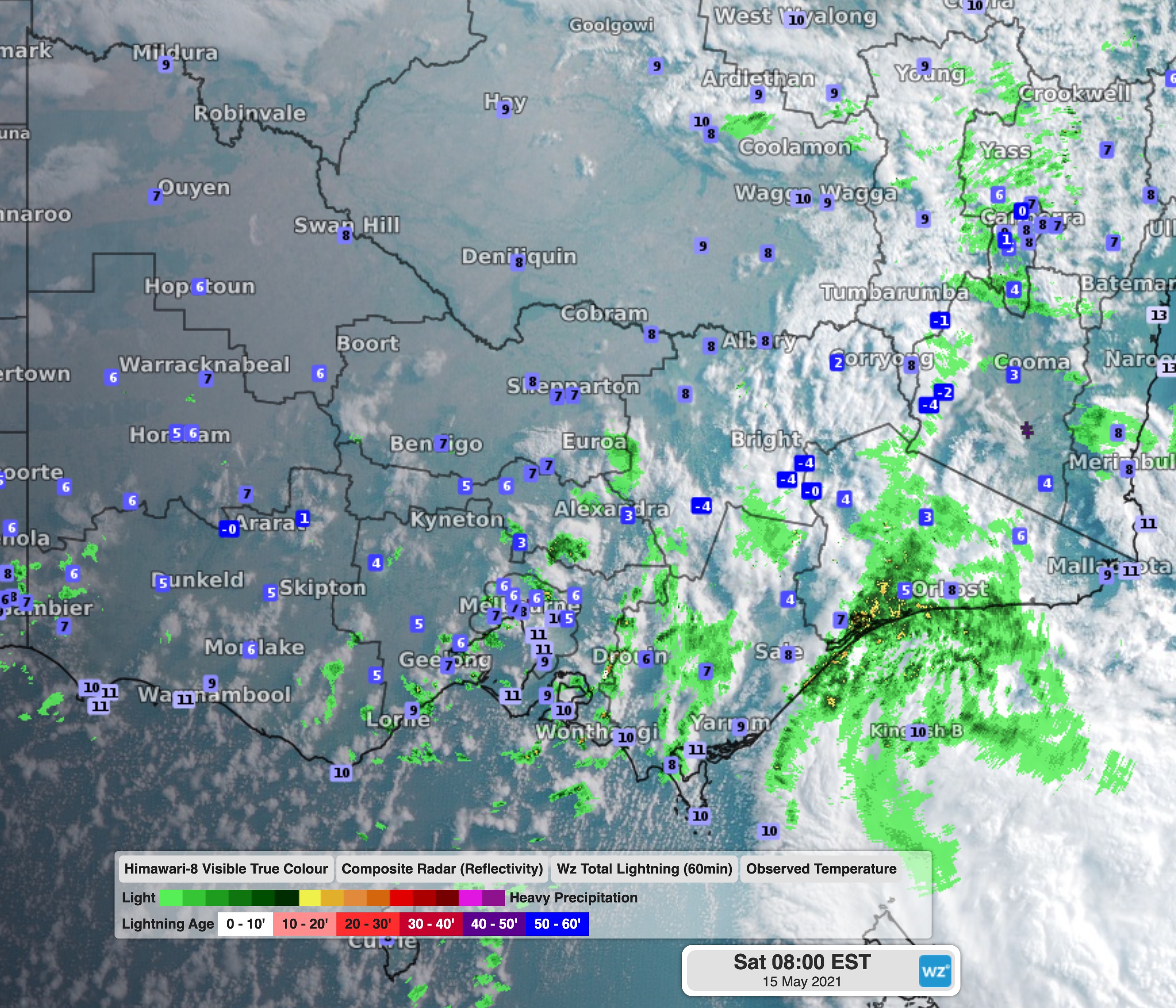 Raining ice and snow over Victoria