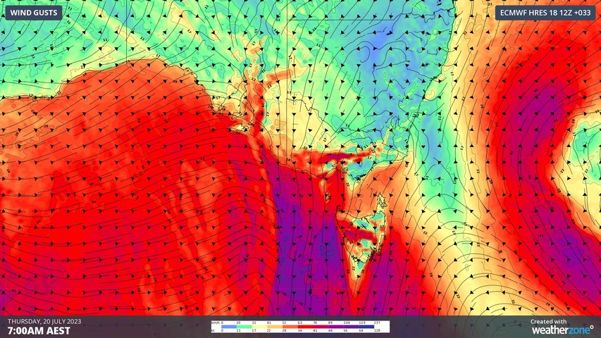 Strong cold front crossing southern Australia
