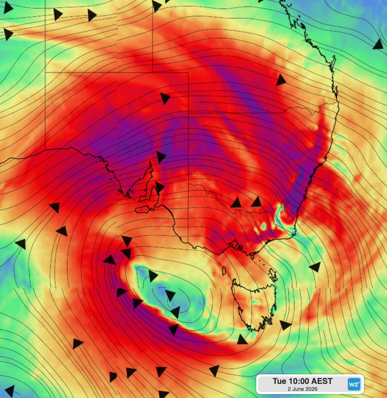 Severe weather warnings for damaging winds in four states